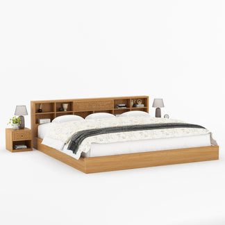 Teak Wood Bookcase Platform Bed | Elegant Storage & Timeless Design ...