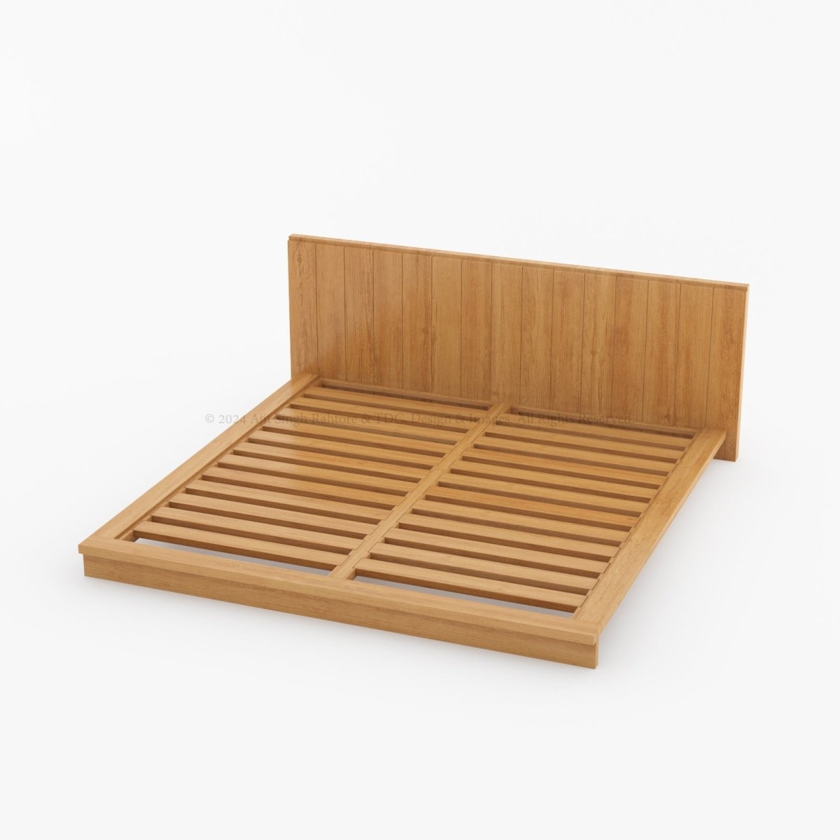 Teak Wood Platform Bed with Vertical Slat Headboard | Sierra Vista ...