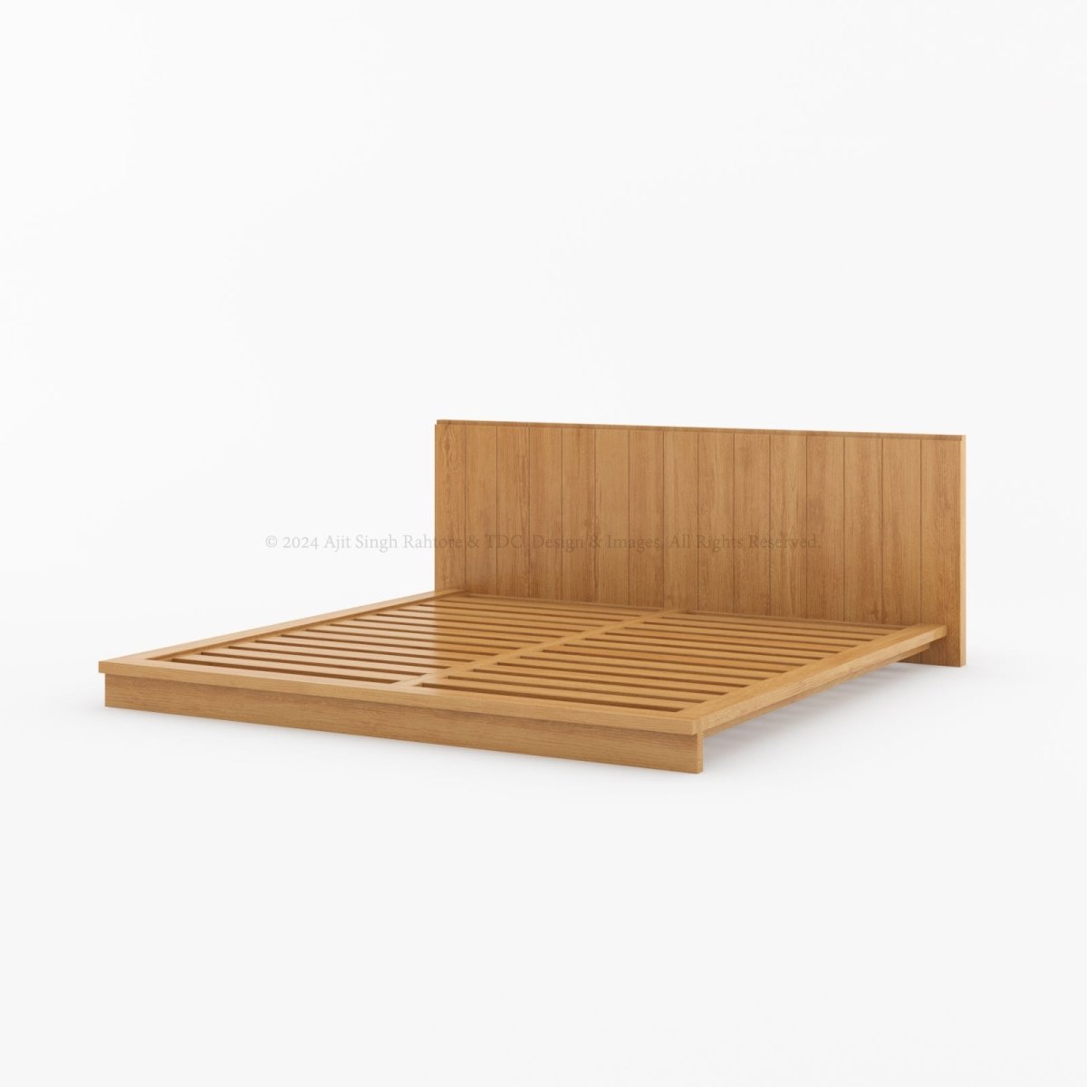 Teak Wood Platform Bed with Vertical Slat Headboard | Sierra Vista ...