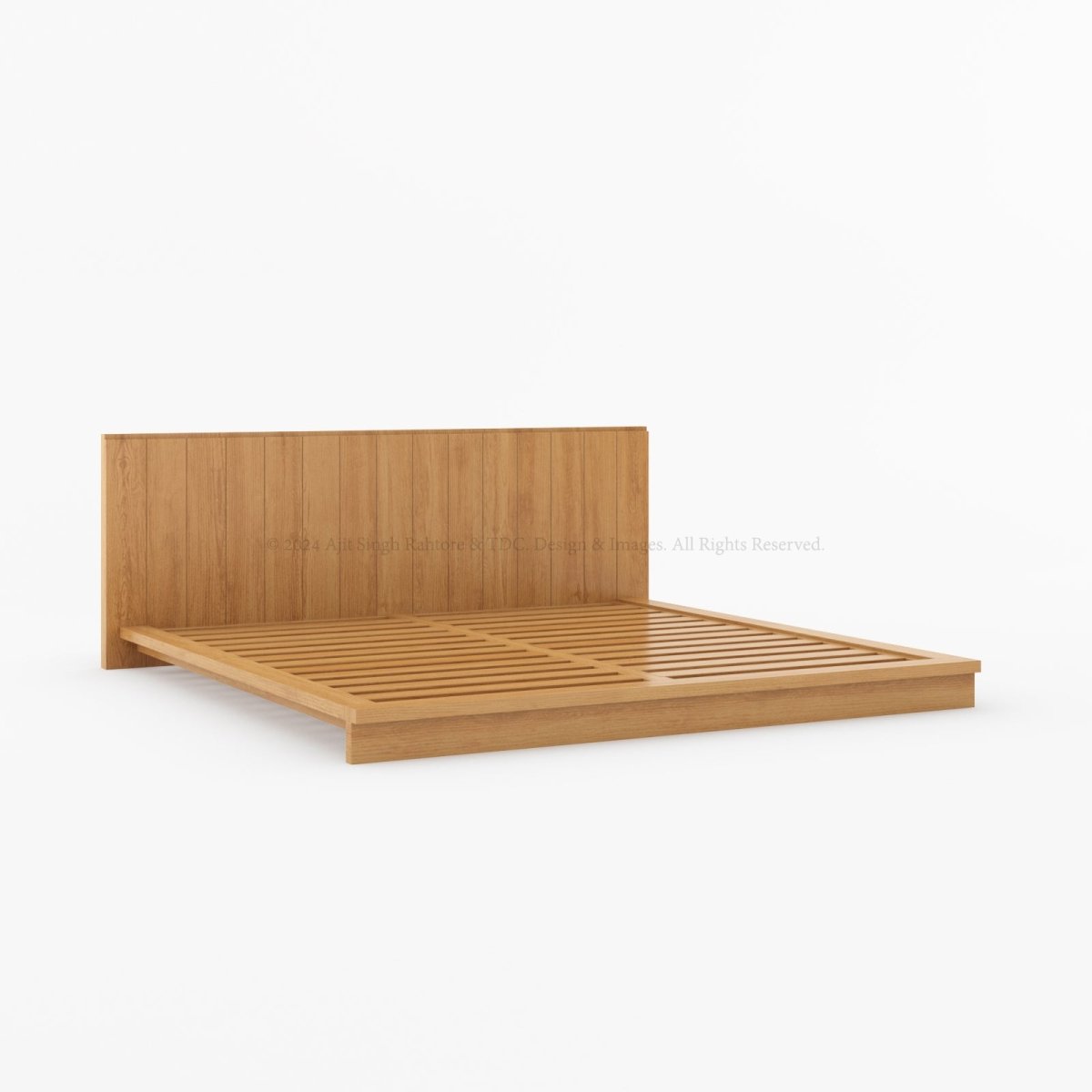 Teak Wood Platform Bed with Vertical Slat Headboard | Sierra Vista ...