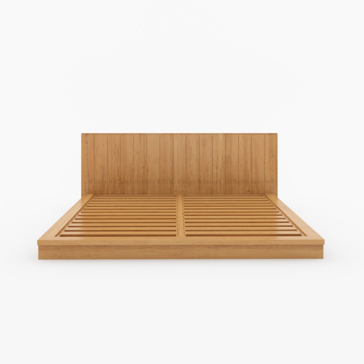 Teak Wood Platform Bed with Vertical Slat Headboard | Sierra Vista ...