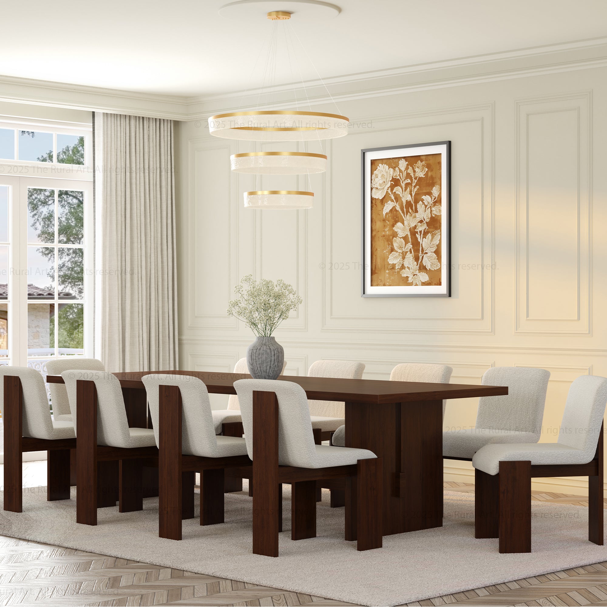 Marion Modern Slab-Leg Dining Table & Boucle Chair Set – theruralart.com