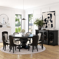 Birmingham Rustic Solid Wood 6, 8, 10 Seater Black Round Dining Set ...